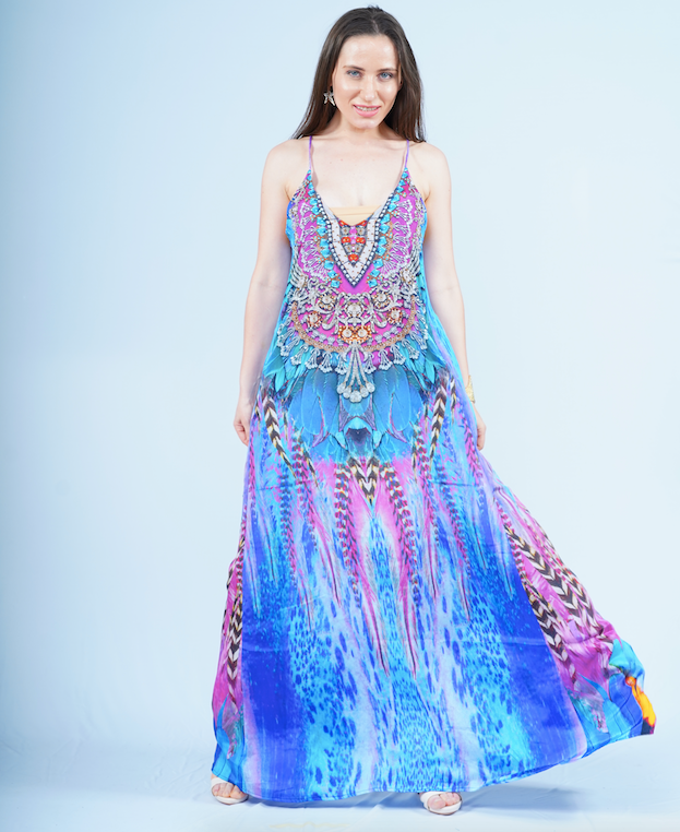 T-Back Dress- Coastal Feather – Kat by Katherine Jane