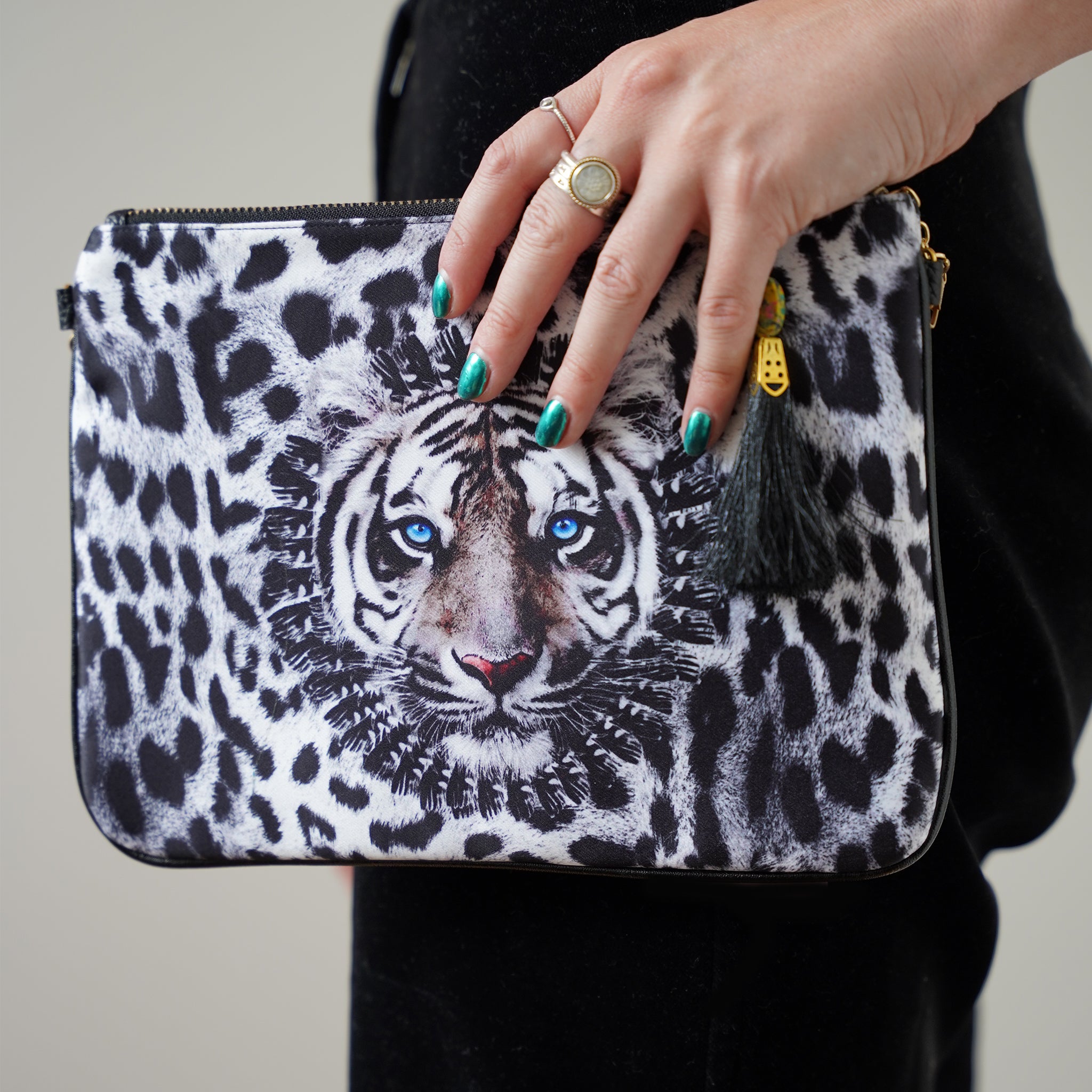 Printed Clutch bag - Snow Leopard – Kat by Katherine Jane